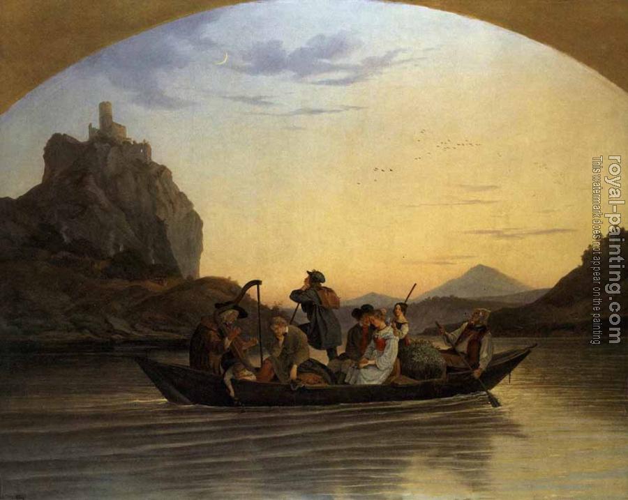 Crossing The Elbe At Aussig by Adrian Ludwig Richter | Oil Painting ...