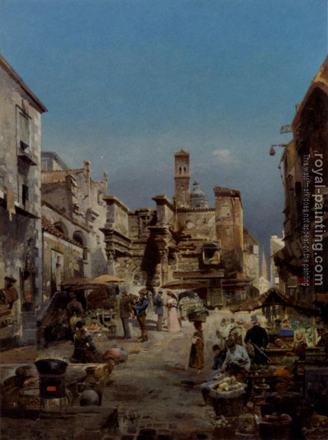 A Market In Italy by Robert Alott | Oil Painting Reproduction