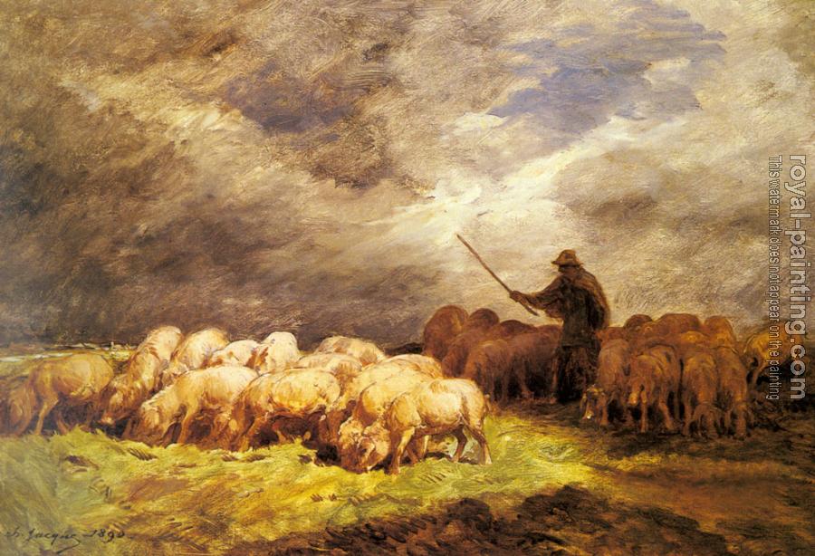 The Swineherd by Charles Emile Jacque | Oil Painting Reproduction