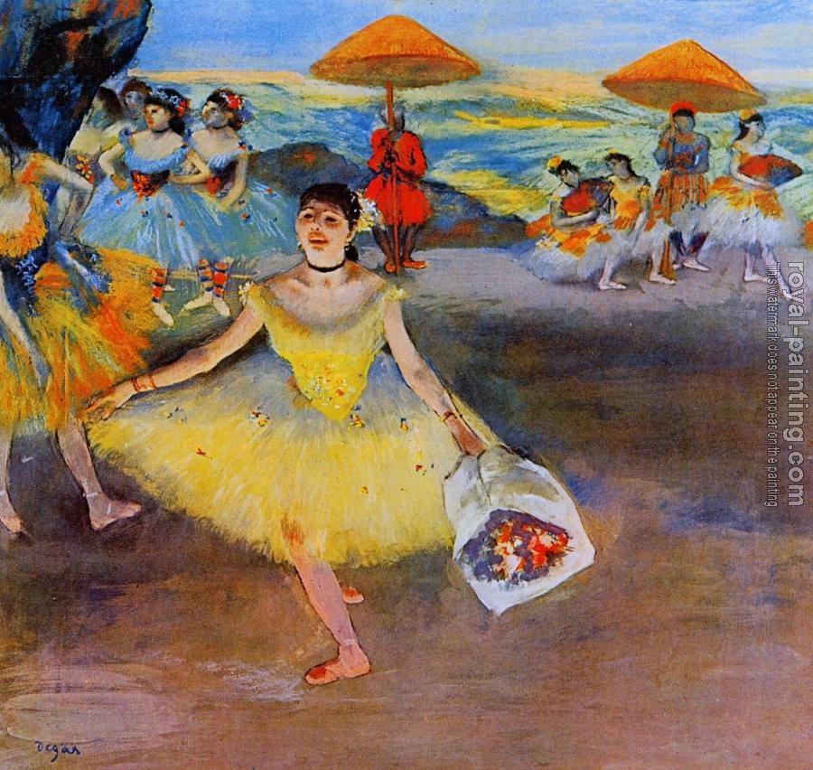 Dancer with a Bouquet Bowing by Edgar Degas | Oil Painting Reproduction