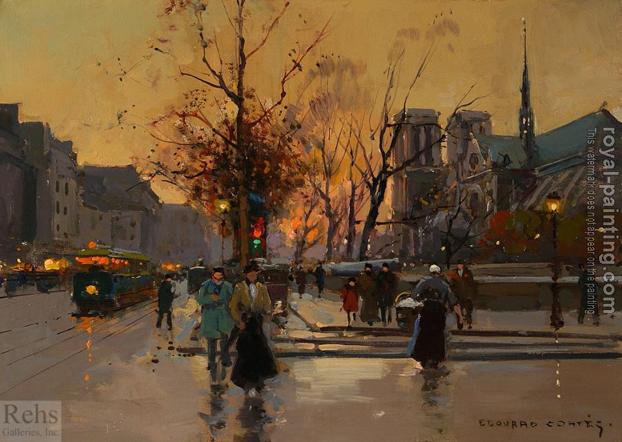 Quai de Montebello, Notre Dame by Edouard Cortes | Oil Painting ...
