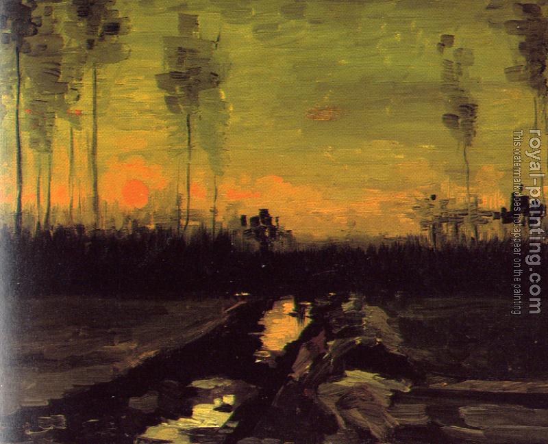 Landscape with Sunset by Vincent Van Gogh | Oil Painting Reproduction