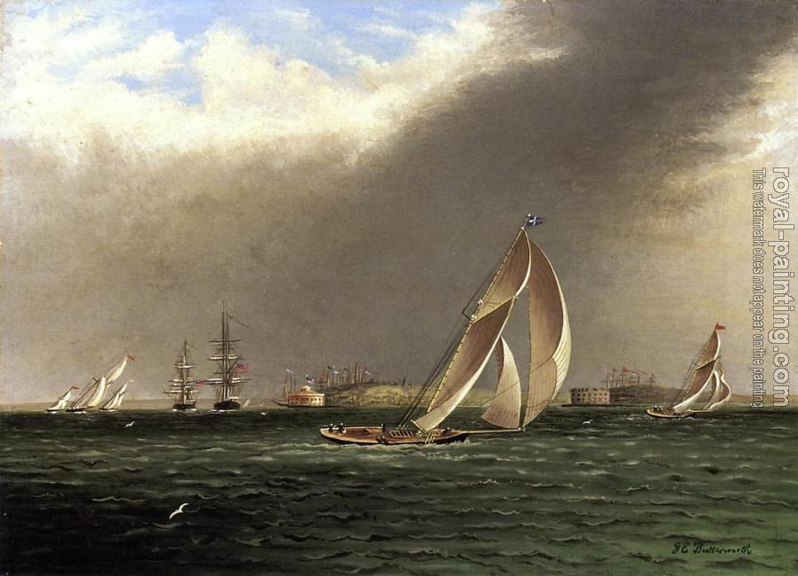 Yacht Racing off Castle Garden, New York by James E Buttersworth | Oil ...
