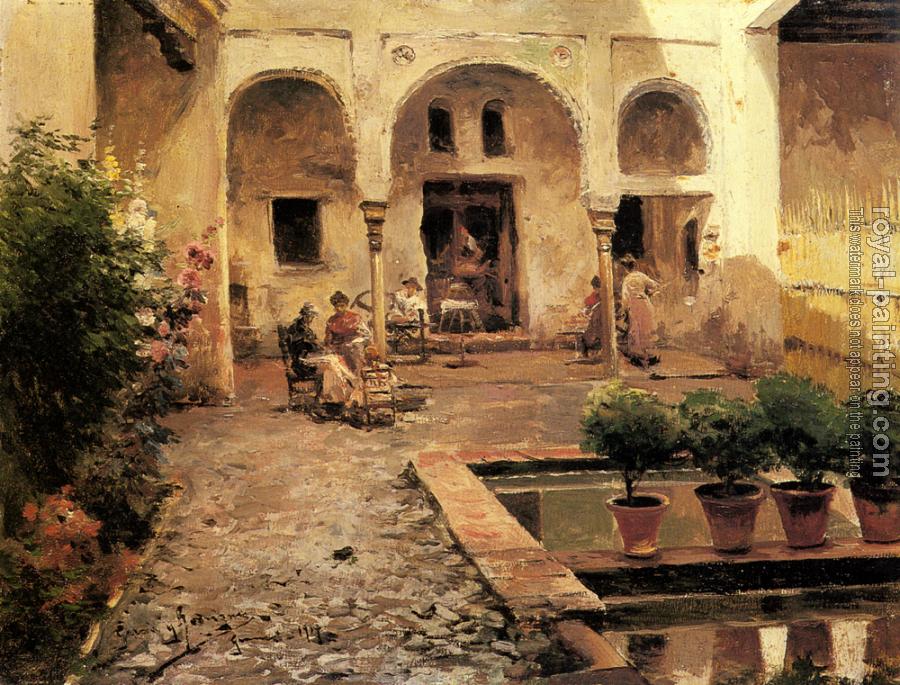 Figures In A Spanish Courtyard by Manuel Garcia Y Rodriguez | Oil ...