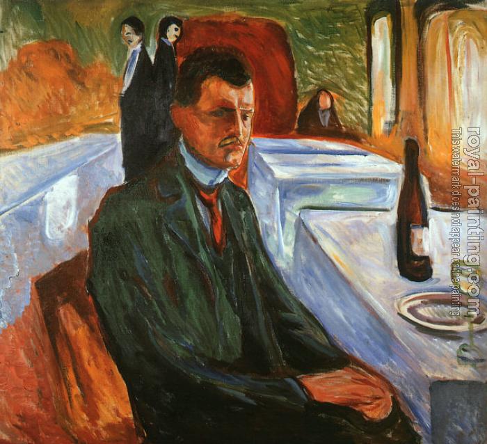 Self-Portrait with a Wine Bottle by Edvard Munch | Oil Painting ...